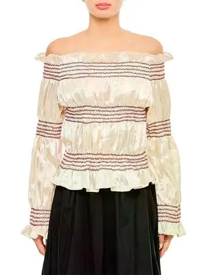 Tigra Tigra Ruffled Smocked Top - Neutrals