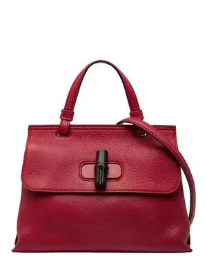 Gucci 2000-2015 Medium Leather Bamboo Daily Satchel - Red