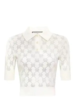 Philipp Plein Monogram Knitted Polo Shirt - Neutrals