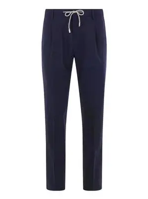 Eleventy Drawstring-waist Pleated Trousers - Blue