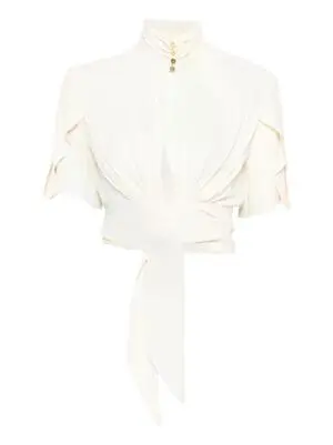 Elisabetta Franchi Short Sleeve Tie-waist Blouse - Neutrals