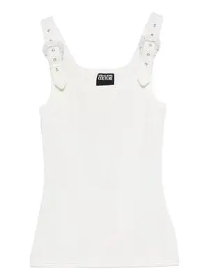Versace Buckle-strap Ribbed Top - White