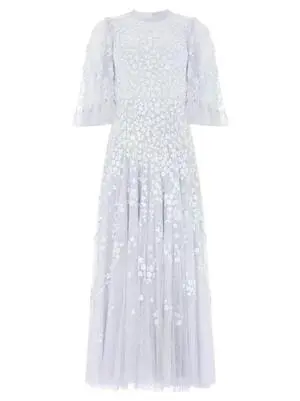 NEEDLE & THREAD Scatter Blossom Round-neck Gown - Blue