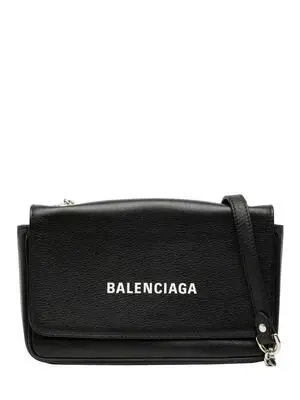 Balenciaga Leather Everyday Wallet On Chain Crossbody Bag - Black