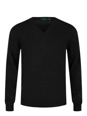 SLOWEAR Zanone V-neck Wool Blend Sweater - Dark Grey