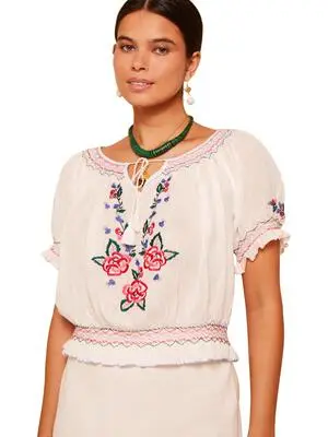Rixo Phlox Top With Embroidery - White