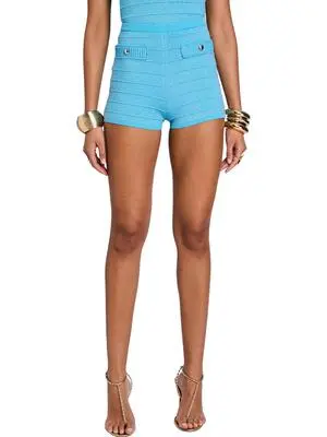 Retrofete Knit Short With Gold Button Details - Metallic Aqua