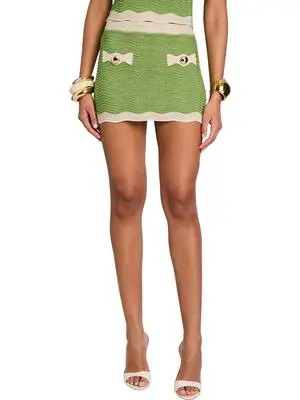 Retrofete Mikayla Knit Mini Skirt - Metallic Kiwi/ivory