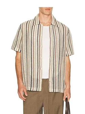 Vince Beach Stripe Short Sleeve Shirt In . Also - Brown