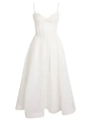Zimmermann Linen-silk Luna Corset Midi Dress - Ivory