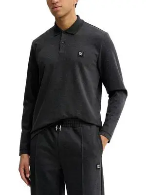 Hugo Logo-patch Long-sleeve Polo Shirt - Grey
