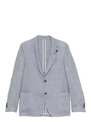 LARDINI Button Linen Blazer - Blue