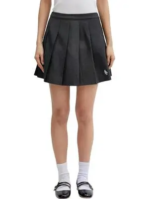 SPORTY & RICH Pleated Mini Skirt With Embroidery - Grey