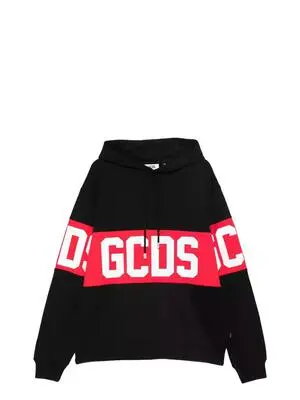 Gcds Logo-stripe Hoodie - Black