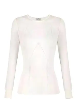 Elisabetta Franchi Crew Neck Long Sleeve Sweater With Openwork Stitching - Neutrals