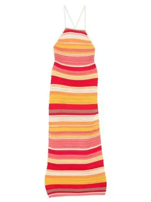 LANEUS Sleeveless Striped Midi Dress - Pink