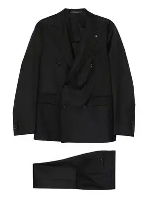 Tagliatore Cotton Double-breasted Suit Black