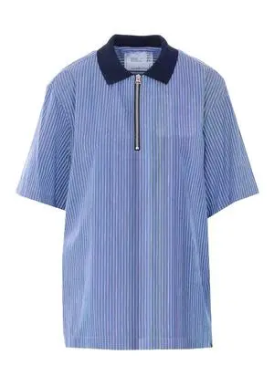 Sacai Striped Zip Polo Shirt - Blue