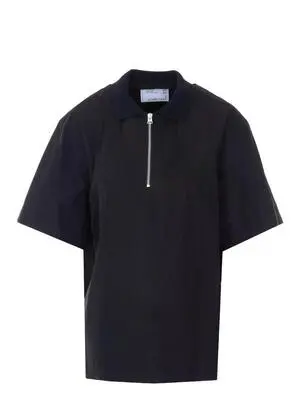 Sacai Zip Short-sleeve Polo Shirt - Black