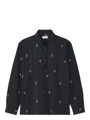 Lacoste Pinstripe Tennis-print Shirt - Black