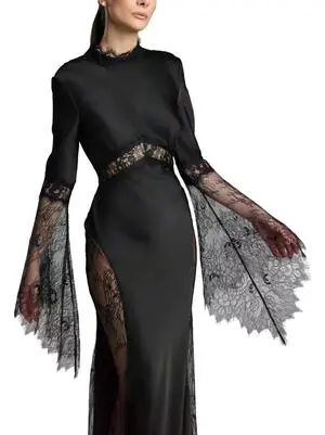 MIAU BY CLARA ROTESCU Columbine Lace-detail Maxi Dress - Black