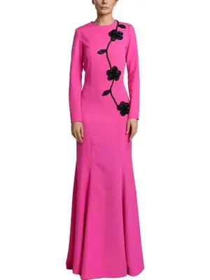 MIAU BY CLARA ROTESCU Floral-appliqué Maxi Dress - Pink
