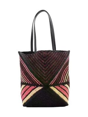 Loewe Puzzle Fold Raffia Medium Tote Bag - Black