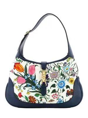 Gucci Jackie Flora Canvas With Leather Medium Hobo Bag - Blue