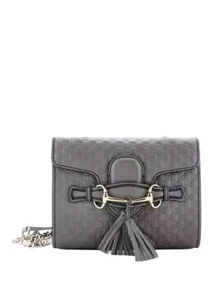 Gucci Emily Chain Flap Bag Microssima Leather Mini Shoulder Bag - Grey