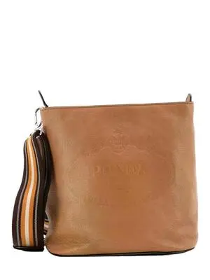 Prada Logo Bucket Messenger Bag Vitello Phenix Small Crossbody Bag - Brown