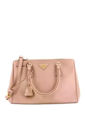 Prada Double Zip Lux Saffiano Leather Medium Tote Bag - Neutrals