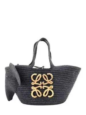 Loewe Elephant Basket Raffia Tote Bag - Black