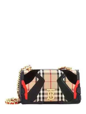 Burberry Lola Vintage Check Canvas And Leather Shoulder Bag - Black