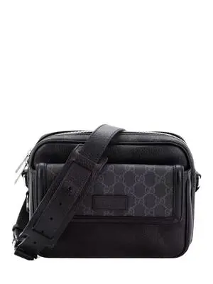 Gucci Front Pocket Messenger With Gg Coated Canvas - Black