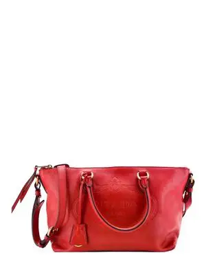 Prada Embossed Logo Convertible Tote Glace Calf Small Crossbody Bag - Red