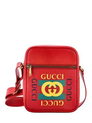 Gucci Logo Printed Leather Messenger Bag - Red
