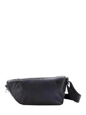 Burberry Shield Messenger Bag Leather Medium Crossbody Bag - Black