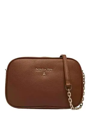 Patrizia Pepe Leather Shoulder Bag With Logo Lettering - Brown