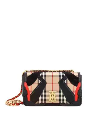 Burberry Lola Vintage Check Canvas And Leather Small Shoulder Bag - Black