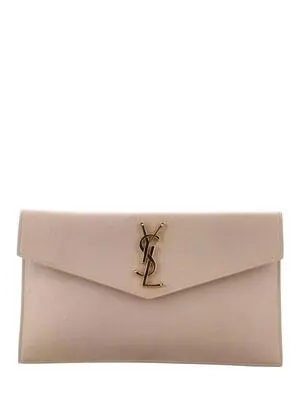 Saint Laurent Uptown Pouch Leather Clutch Bag - Neutrals