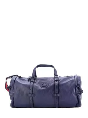 Gucci Gg Leather Duffle Travel Bag - Blue