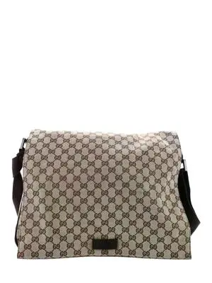 Gucci Flap Messenger Bag Gg Canvas Large - Brown