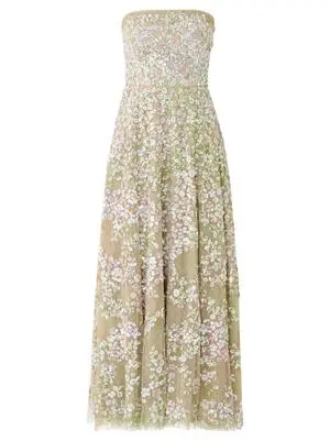 NEEDLE & THREAD Dream Garland Strapless Maxi Dress - Green