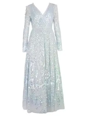 NEEDLE & THREAD Sequin-embellished V-neck Gown - Blue