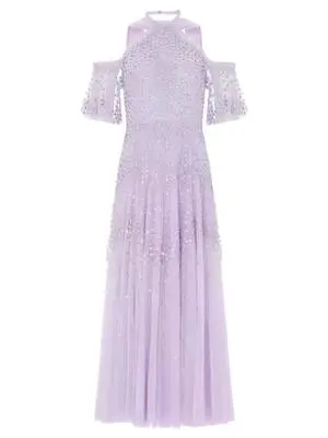 NEEDLE & THREAD Scallop Halterneck Maxi Gown - Purple