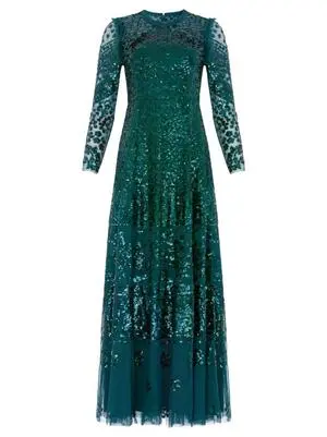 NEEDLE & THREAD Aurora Sequin-embellished Maxi Gown - Green