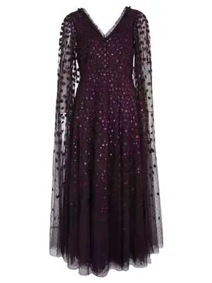 NEEDLE & THREAD Cape-sleeve Gown Maxi Dress - Purple