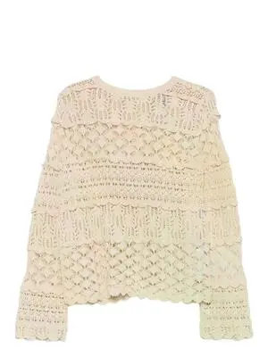 SEMICOUTURE Tiered Crochet Knit Cardigan Neutrals