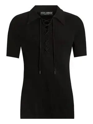 Dolce & Gabbana Corded Lace-up Polo Shirt - Black