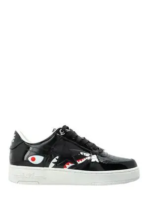 A BATHING APE Shark Star Leather Sneakers - Black